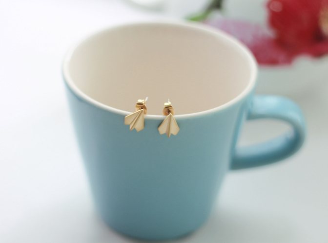 Origami Paper Plane Earrings In Gold on Luulla